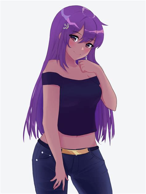 Safebooru 1girl Bare Shoulders Belt Blush Brown Eyes Closed Mouth Crop Top Dark Skin Denim