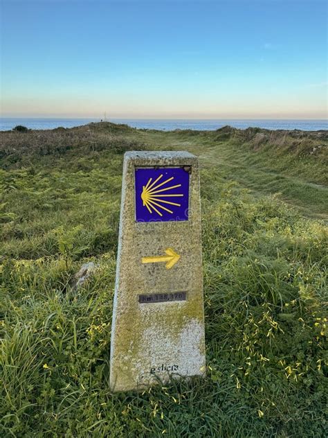 Camino De Santiago Waymarker With Yellow Scallop Shell Symbol