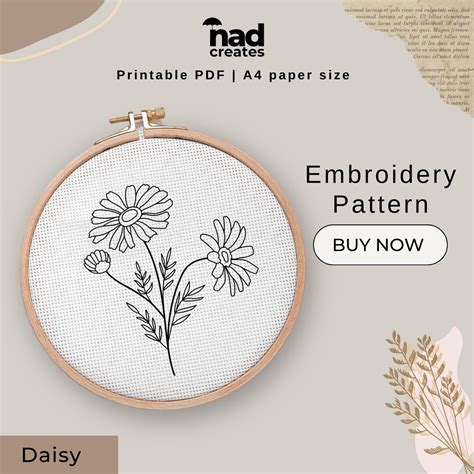 Daisy Embroidery Pattern Printable Pdf File Etsy