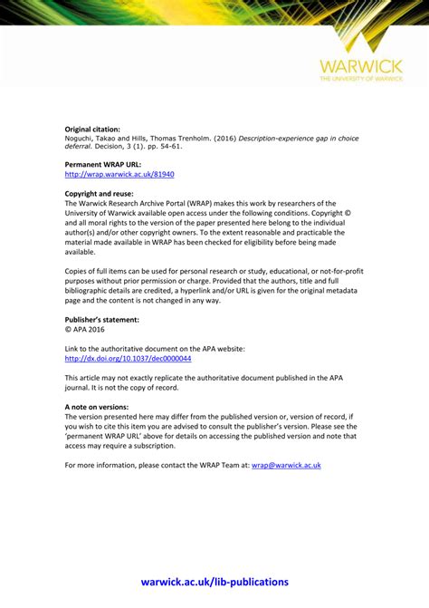 Pdf Description Experience Gap In Choice Deferral