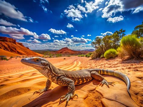 Australian Desert Sand Goanna Stunning Wideangle View Of A Desert