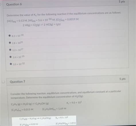 Solved Determine The Value Of Kc For The Following Reaction Chegg