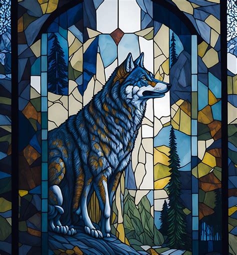 Premium Ai Image Mystical Wolf With Stained Glass Ai Generated