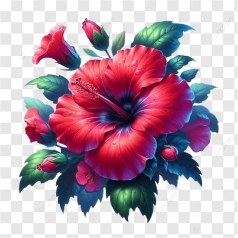 Tropical Red Hibiscus Flower Clipart Watercolor Image Tropical Red