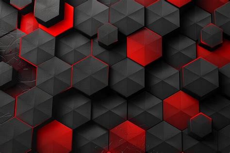 Dark Futuristic Hexagons Background With Red Glow Breaking Out 3d