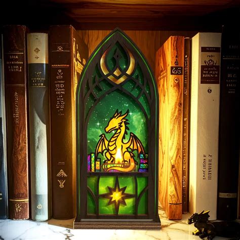 Fantasy Dragon Book Nook With Candle Glowing Dragon Bookshelf Decor