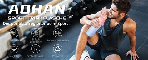 Aohan Trinkflasche 1l Wasserflasche Bpa Frei Trinkflasche Sport Auslaufsicher Sportflasche