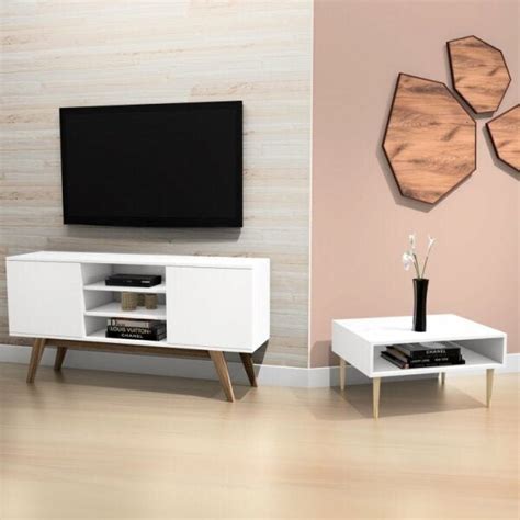 Conjunto Para Sala De Estar Rack E Mesa De Centro Estação Branco Estilare Leroy Merlin