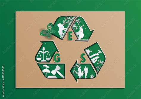 Esg Recycle Vector Illustration With Nature Animals And People As