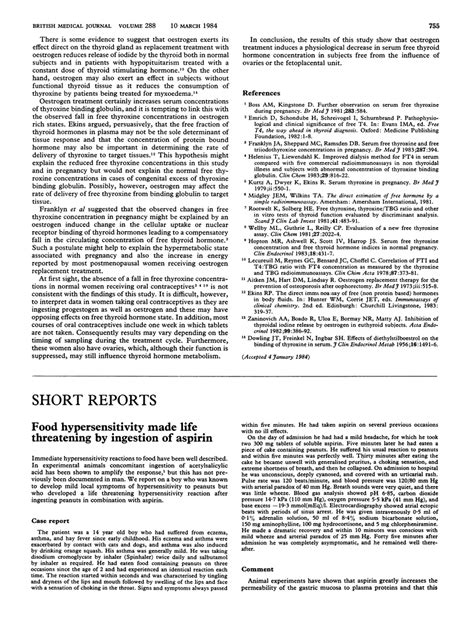 Reduced Serum Free Thyroxine Concentration In Postmenopausal Women Receiving Oestrogen Treatment