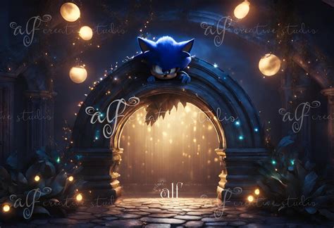 Sonic Arch Digital Background Whimsical Garden Holiday Cards Digital Etsy