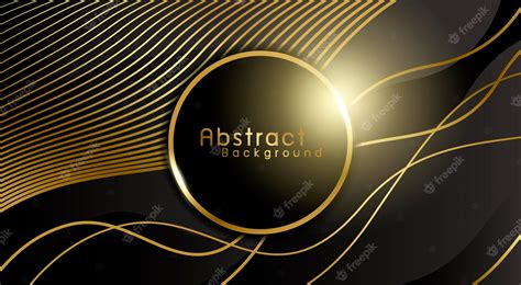 검은 배경 벡터 일러스트 레이 션에 골드 웨이브 라인의 추상 럭셔리 배경 프리미엄 벡터
