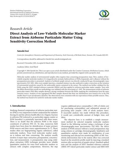 Pdf Direct Analysis Of Low Volatile Molecular Marker Extract From