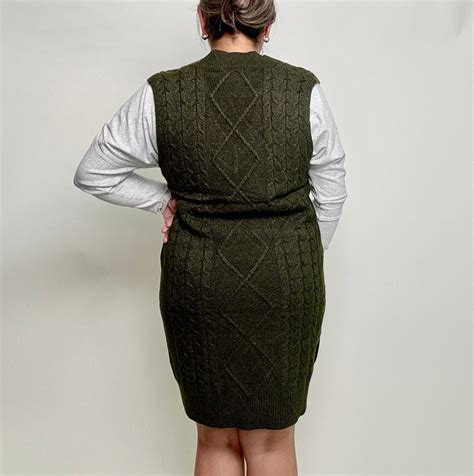 Umgee Maeve Cable V Neck Sweater Dress In Olive June Adel