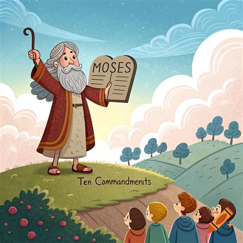 Cartoon Illustration Of Moses Holding The Ten Commandments Tablets