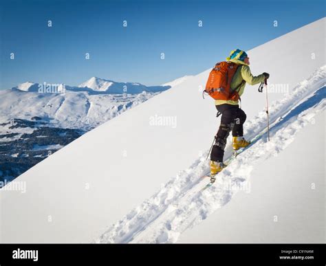 Woman Climbing For A Backcountry Skiing Run At Eddies Turnagain Pass