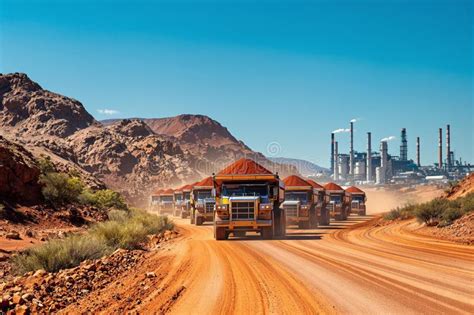 Mining Trucks Transporting Red Ore Generative Ai Stock Illustration