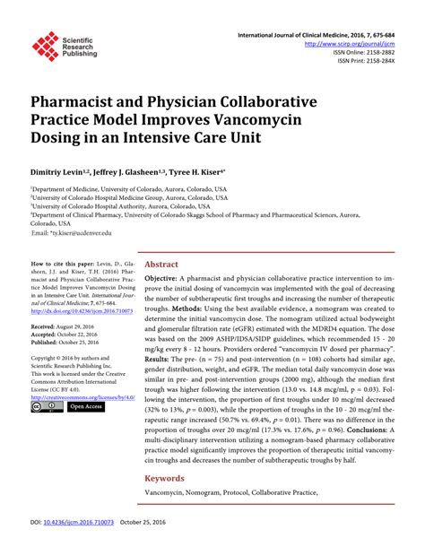 Pdf Pharmacist And Physician Collaborative Practice Model Improves