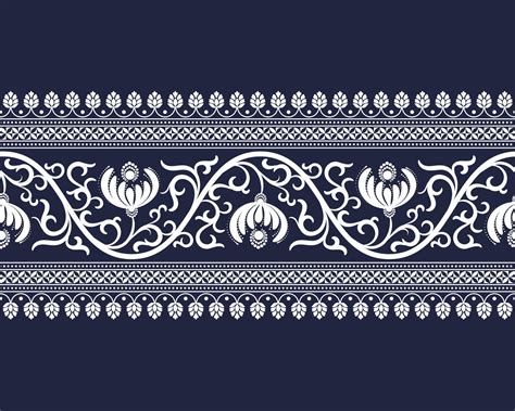 White Zig Zag Floral Lace Border Pattern Stripe On Denim Blue