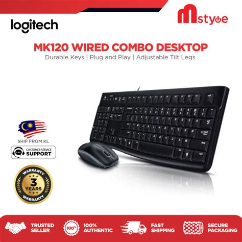 Logitech Mk120 Usb Keyboard And Mouse Combo With Quiet Typing Durable Keys Plug And Play Usb