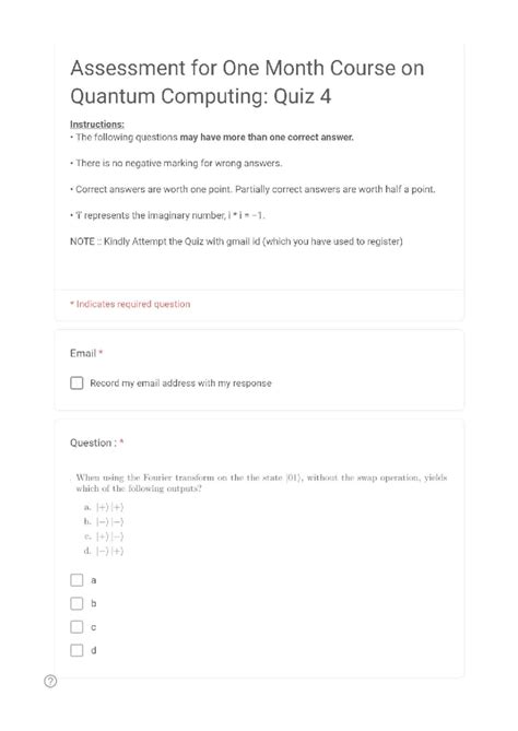 Quantum Computing Qc101 Quiz 4 Assessment Instructions And Questions