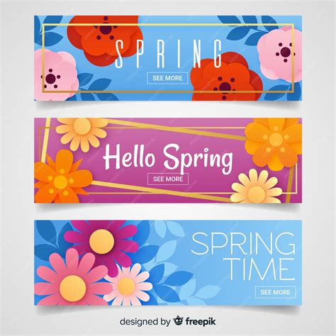 Flache Frühling Banner Vorlage Kostenlose Vektor