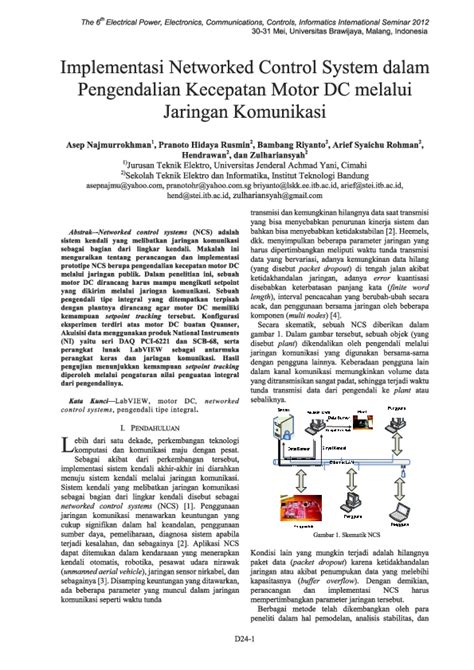 Pdf Implementasi Networked Control System Dalam Pengendalian Kecepatan Motor Dc Melalui