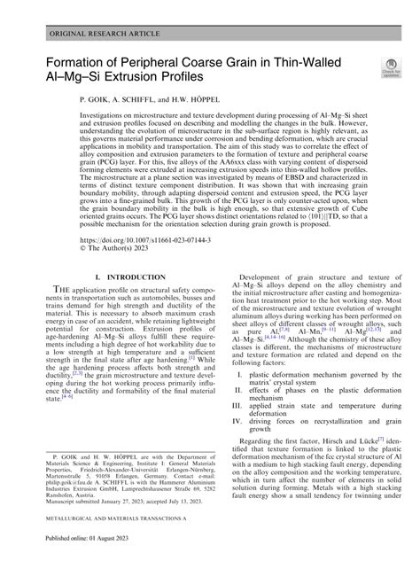 Pdf Formation Of Peripheral Coarse Grain In Thin Walled Almgsi