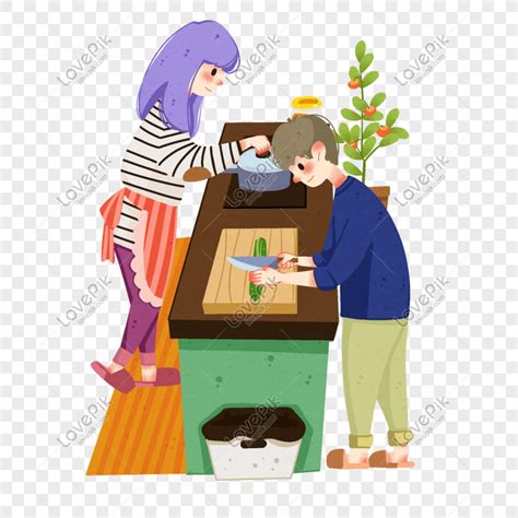 집에서 요리하는 어린 소녀 Png 일러스트 무료 다운로드 Lovepik