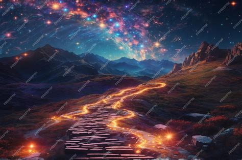 A Winding Path Illuminated By A Million Stars Glowing Path Scenery