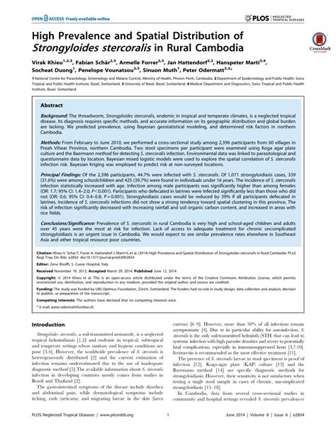 Pdf High Prevalence And Spatial Distribution Of Strongyloides Stercoralis In Rural Cambodia