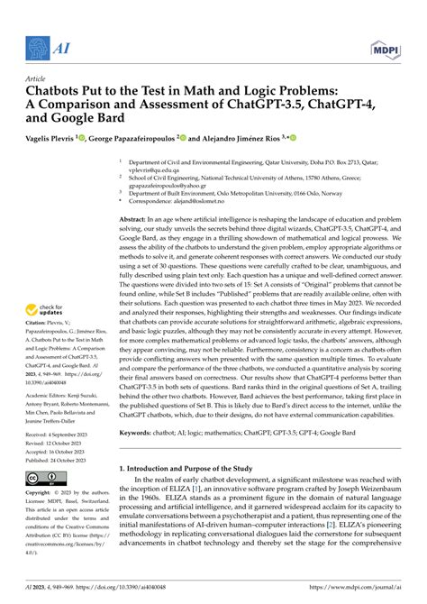 Pdf Chatbots Put To The Test In Math And Logic Problems A Comparison And Assessment Of