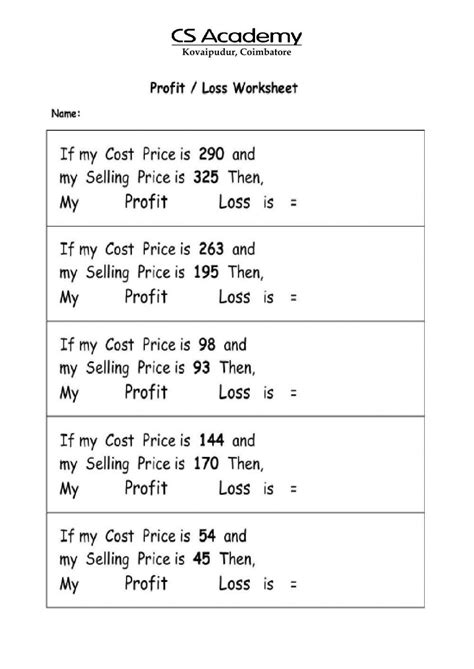 Simple Profit And Loss Worksheet Download Free Printable Templates