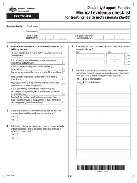 Medical Report Disability Support Pension Form Sa012 Fill Out And Sign