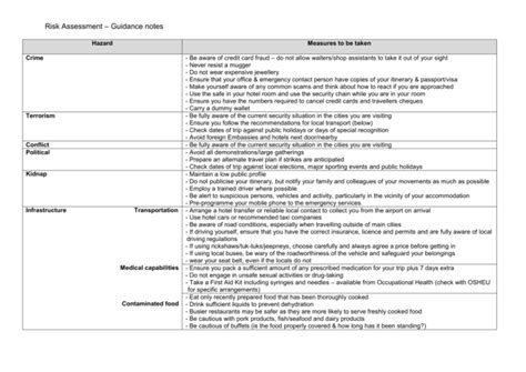 Risk Assessment Guidance Travel Safety And Security