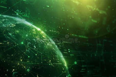 Global Network With Glowing Nodes And Connection Lines On Dark Green
