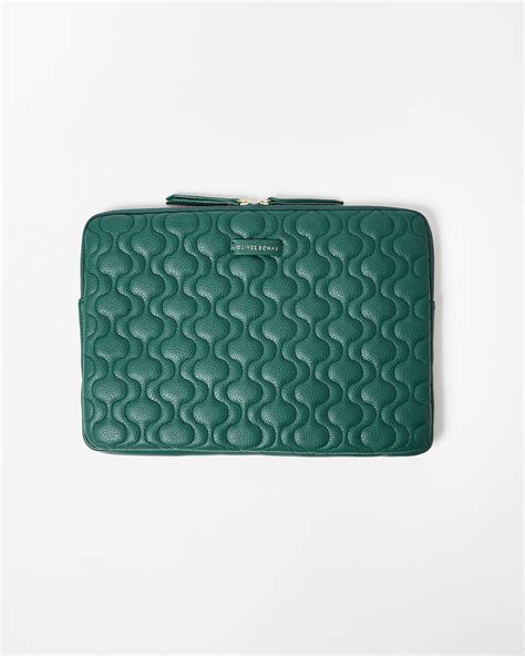 60s Curved Stitch Green Laptop Case Oliver Bonas
