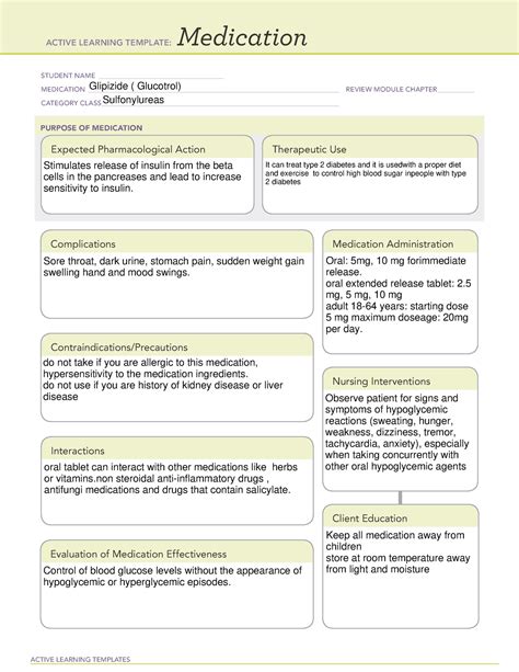 Glipizide Medication Template