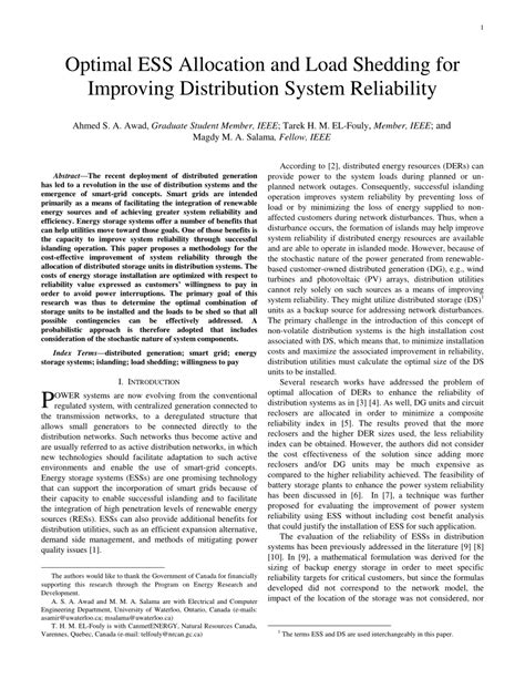 Pdf Optimal Ess Allocation And Load Shedding For Improving