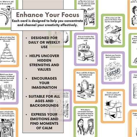 Printable Adult Adhd Creativity Card Set 60 Cards Pdf Drawing Prompts