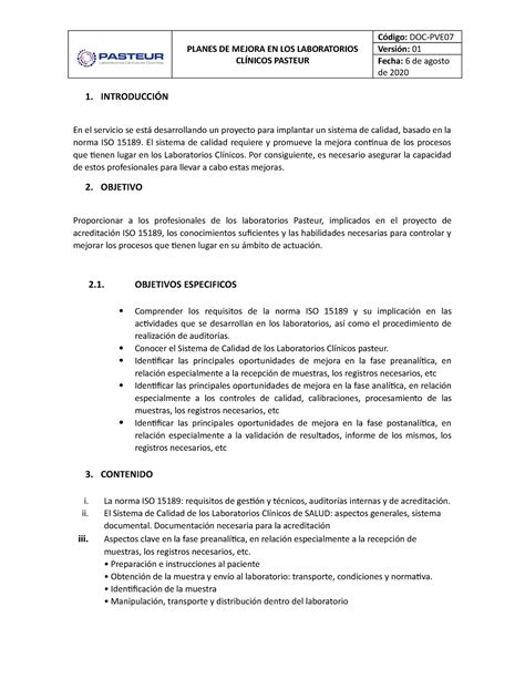 Procedimiento De Mejora Continua Planes De Mejora En Los Laboratorios