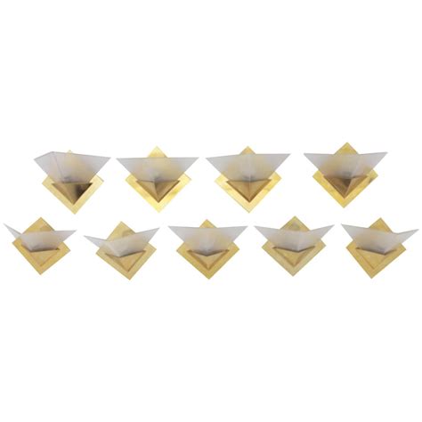 Two Mid Century Modern Italian Brass And Glass Rectangular Wall Sconces 1970 At 1stdibs