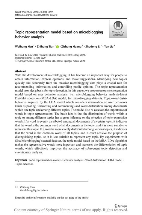 Topic Representation Model Based On Microblogging Behavior Analysis Request Pdf