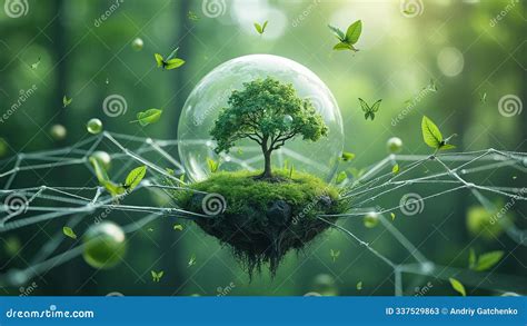 Sustainable Future Tree Of Life In Digital Ecosystem Sphere Stock
