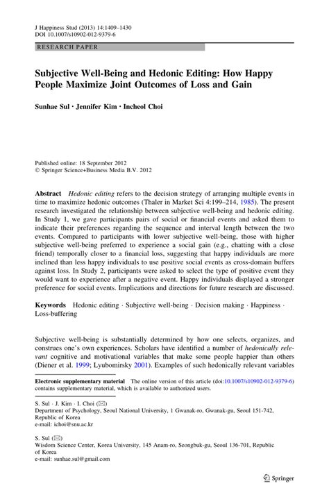 Pdf Subjective Well Being And Hedonic Editing How Happy People Maximize Joint Outcomes Of