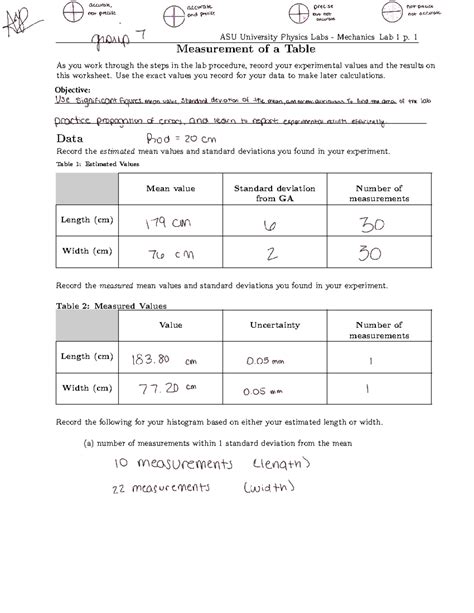 Physics Lab 1 Lab Report Measurements Of A Table Asu University