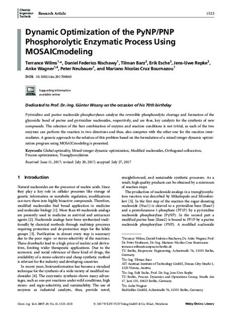 Pdf Dynamic Optimization Of The Pynppnp Phosphorolytic Enzymatic