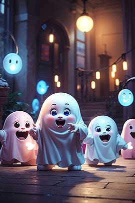 Happy Cute White Ghosts Singing At Home Background Wallpaper Image For