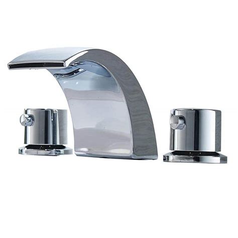 8in Widespread Double Handle 3hole Bathroom Faucet With Led Light Brass Waterfall Sink Vanity