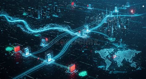 Global Network Connecting Cities And Data Centers In Cyberspace Stock
